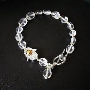 Hand Crafted | Jewelry | Clear Quartz Bracelet Hamsa Charm Handmade ...